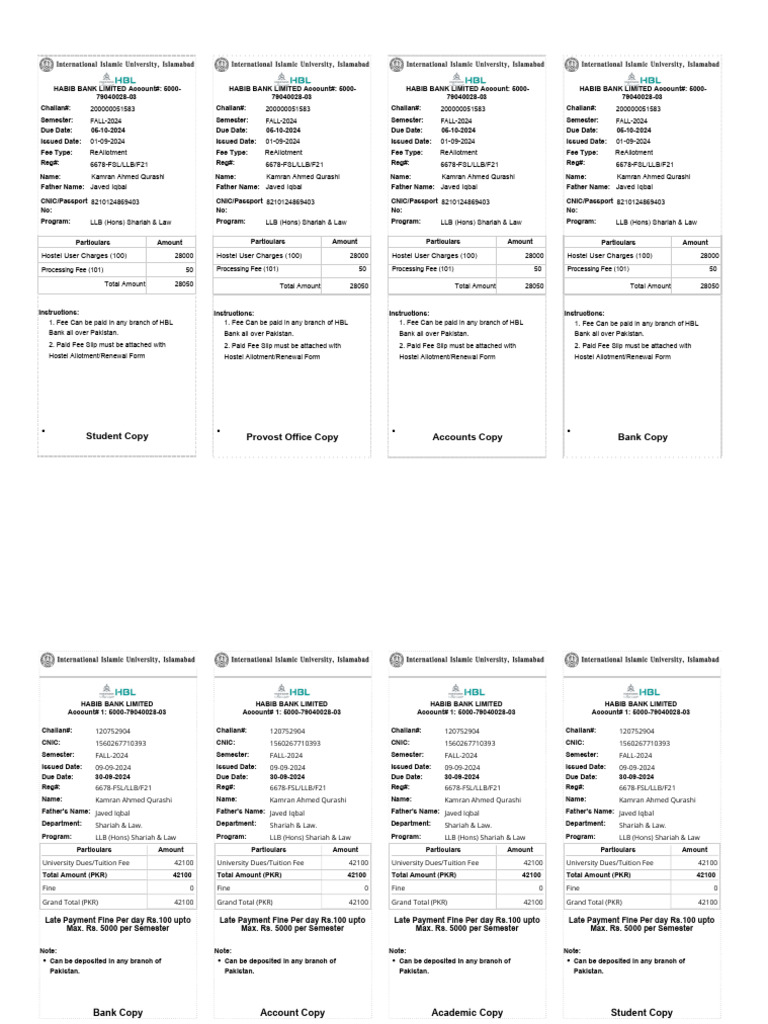 LLB Fall 2024 Fee Challan Details | PDF | Economy Of Asia | Banks