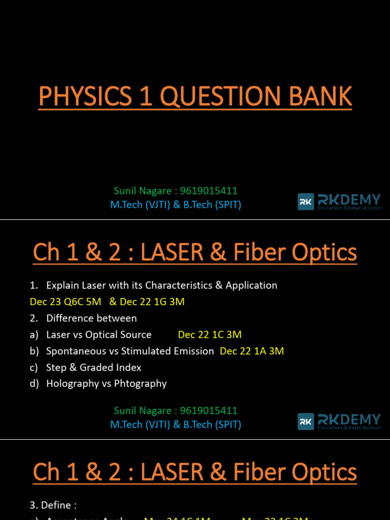 Physics 1 QB MU - 2024 | PDF | Laser | Optics
