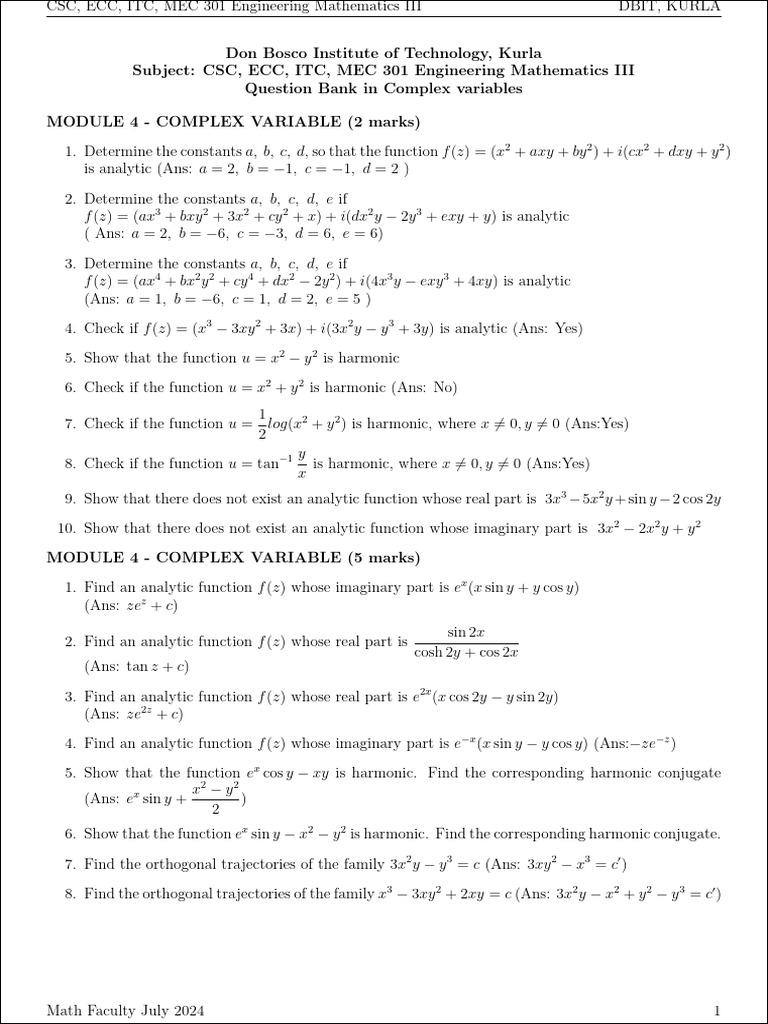 IA1 - QB - Complex - July 2024 | PDF | Complex Number | Mathematical Concepts