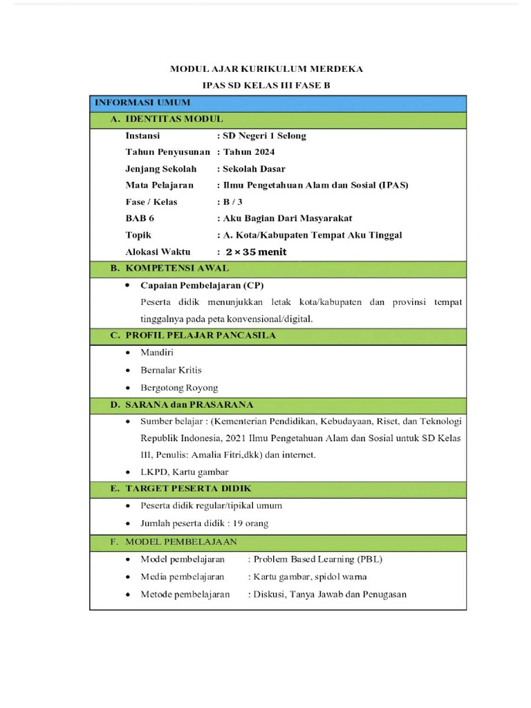 Modul Ajar Ipas SD Fase B | PDF