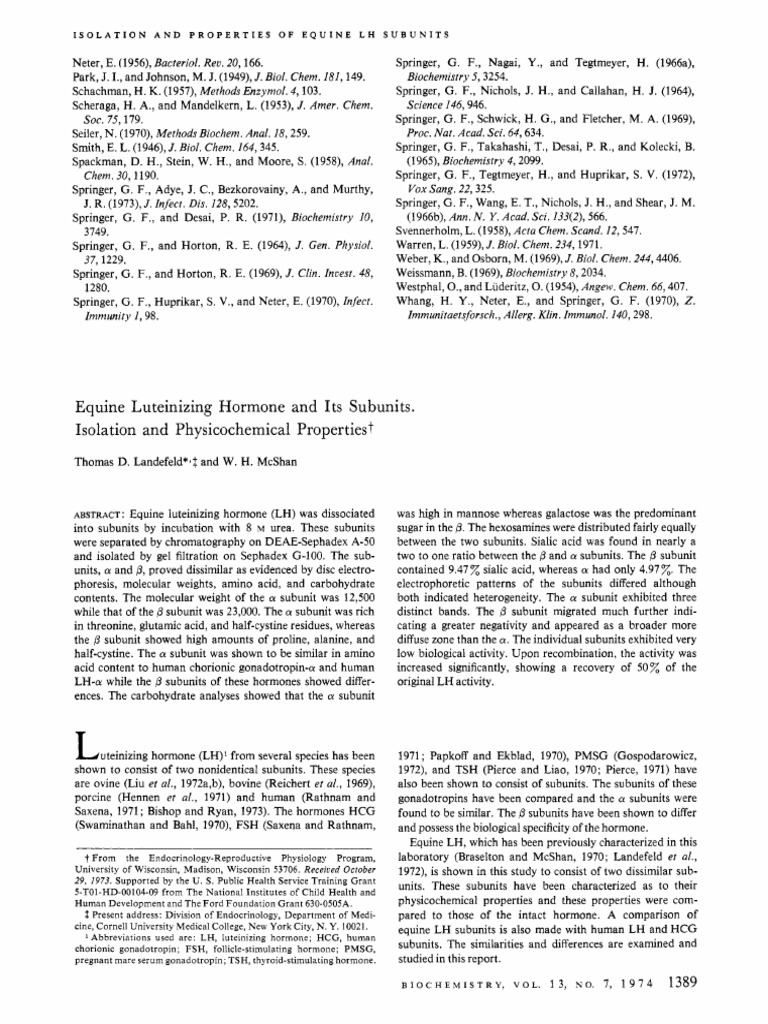 Equine LH Subunits: Isolation & Properties | PDF | Gonadotropin | Amino ...