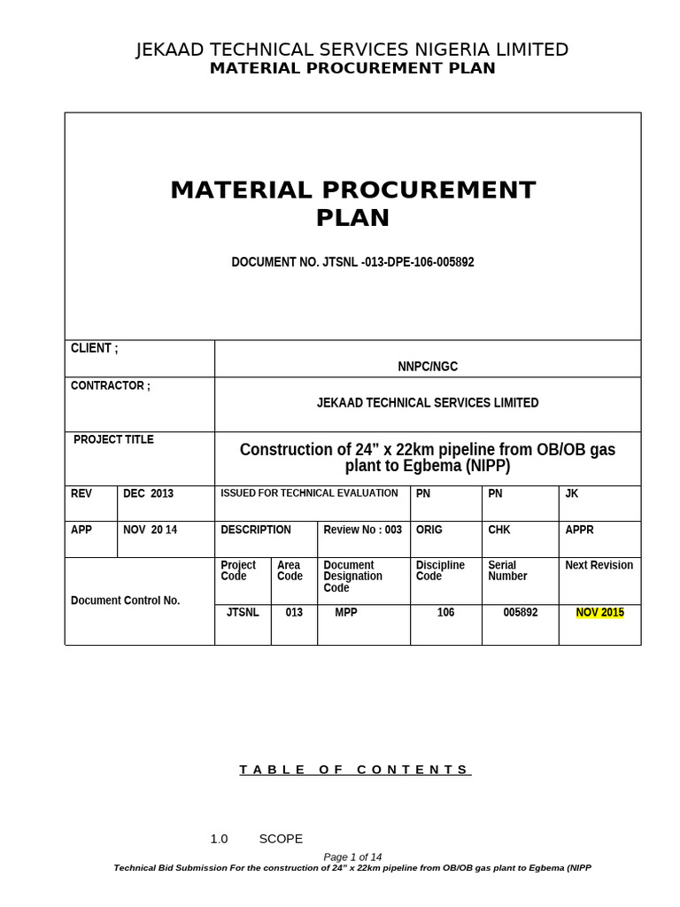 Procurement Control Plan | PDF | Specification (Technical Standard ...