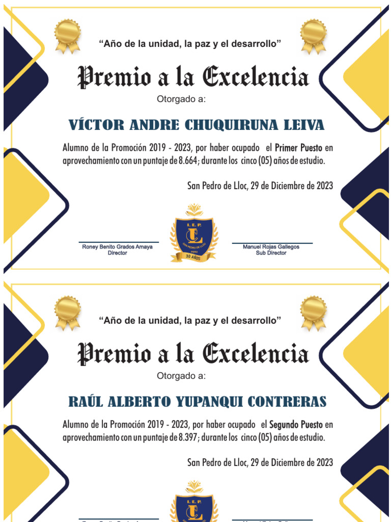 Diploma de Excelencia - Cuadro de Merito | PDF