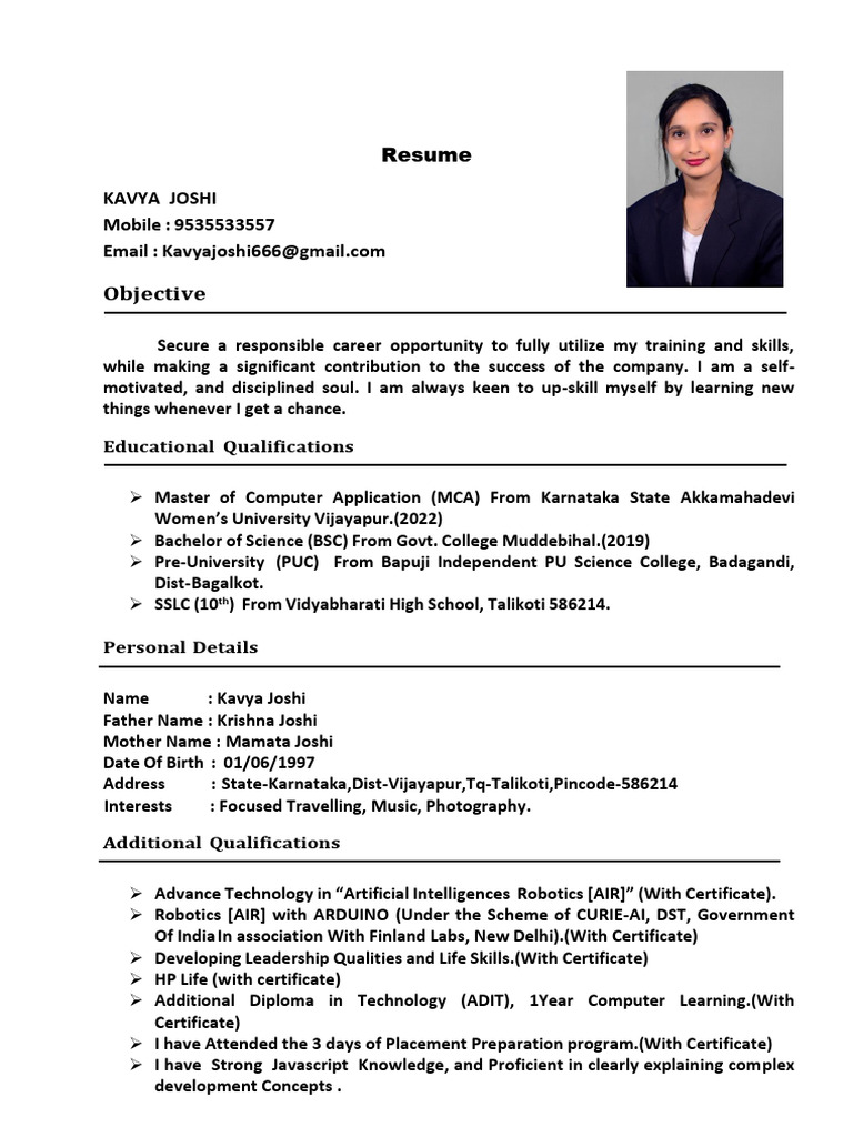 Resume (KAVYA JOSHI) | PDF | Machine Learning | Html