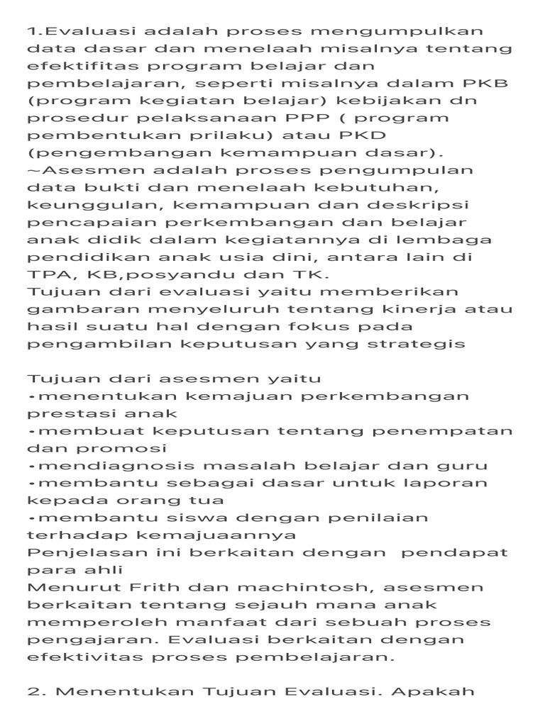 1.evaluasi Adalah Proses Mengumpulkan Data Dasar Dan Menelaah Misalnya ...