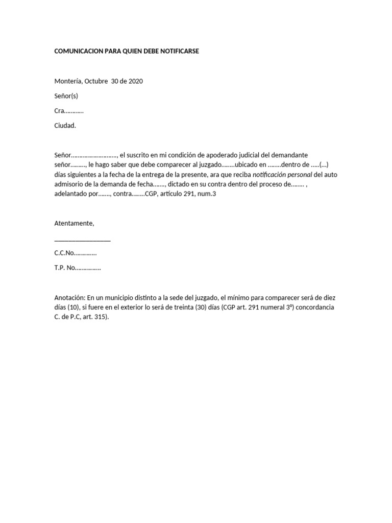 Modelo de Notificacion Personal | PDF