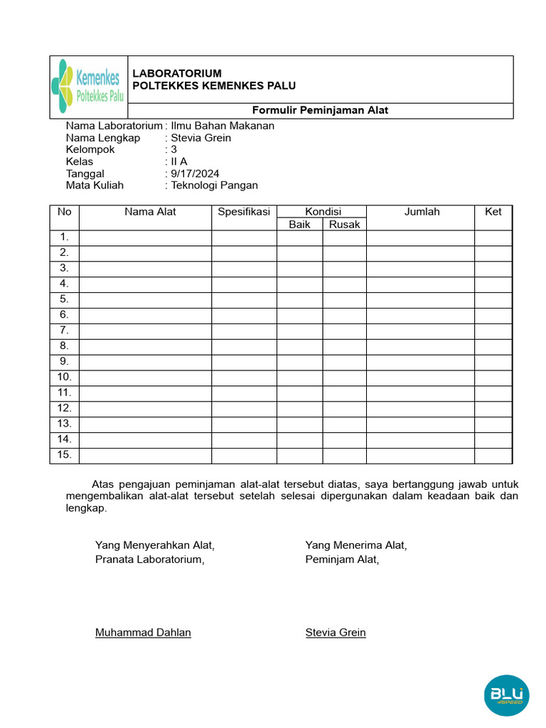 Formulir Peminjaman Alat Lab Makanan | PDF | Hukum | Sains & Matematika