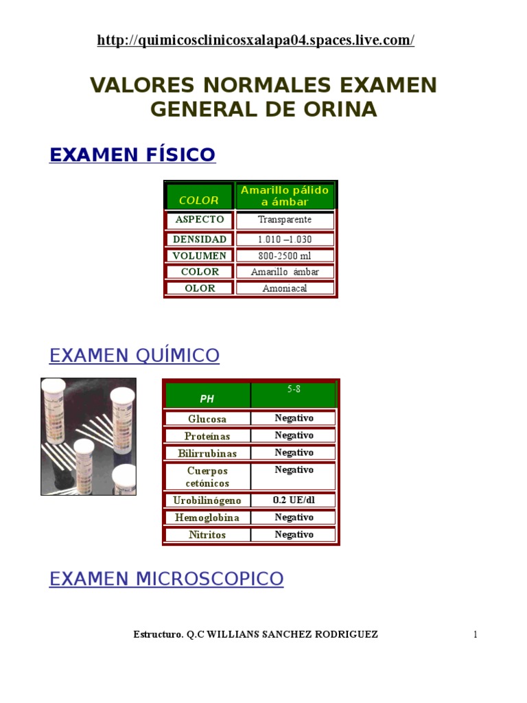 Valores normales y anormalidades en el examen general de orina | PDF ... Valores normales y anormalidades en el examen general de orina | PDF ...