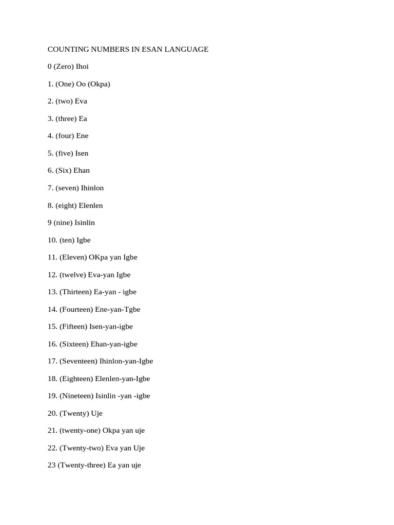 Counting Numbers in Esan Language | PDF