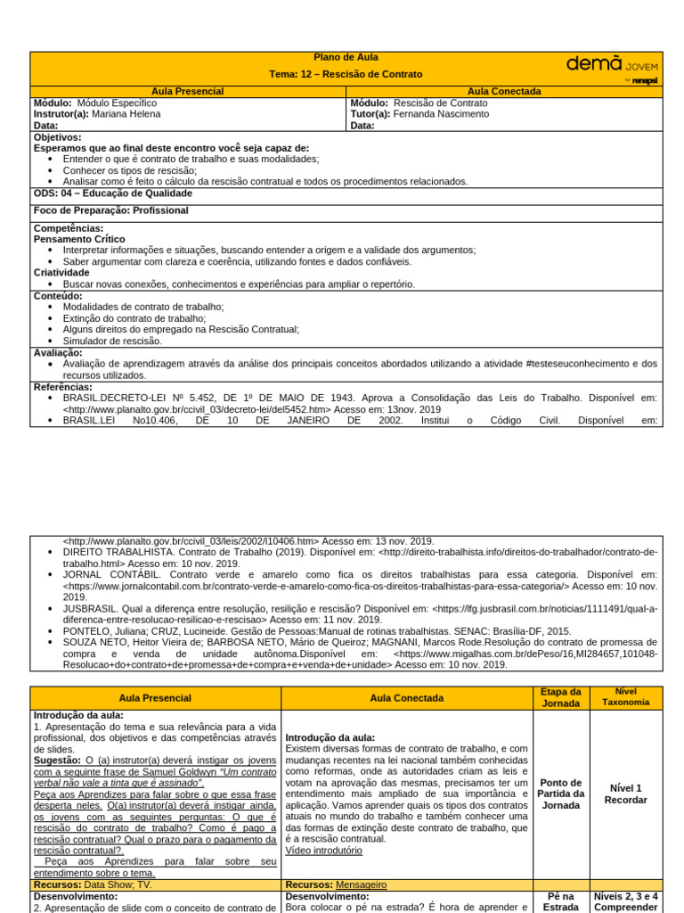 Plano 12 - RescisÃ o de Contrato | PDF | Aprendizado