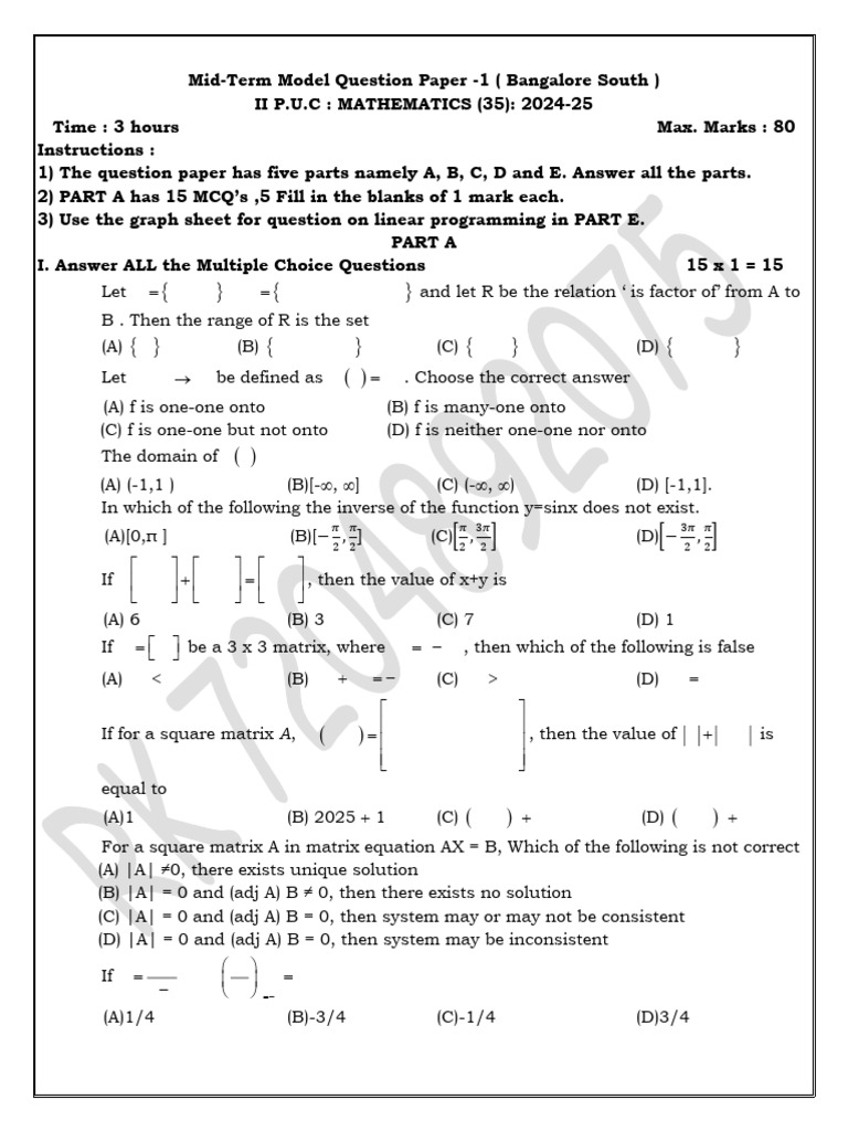 Mid Term QP Maths Sample 1 | PDF | Function (Mathematics) | Mathematical Analysis