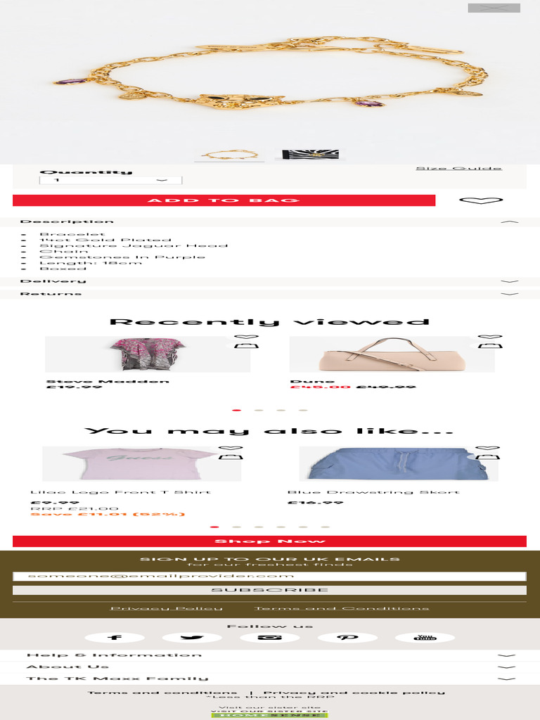 14ct Gold Plated Jaguar Chain Bracelet - TK Maxx UK | PDF