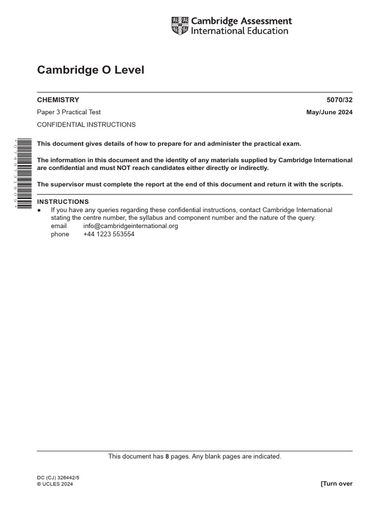 Cambridge O Level: CHEMISTRY 5070/32 | PDF | Sodium | Chemistry