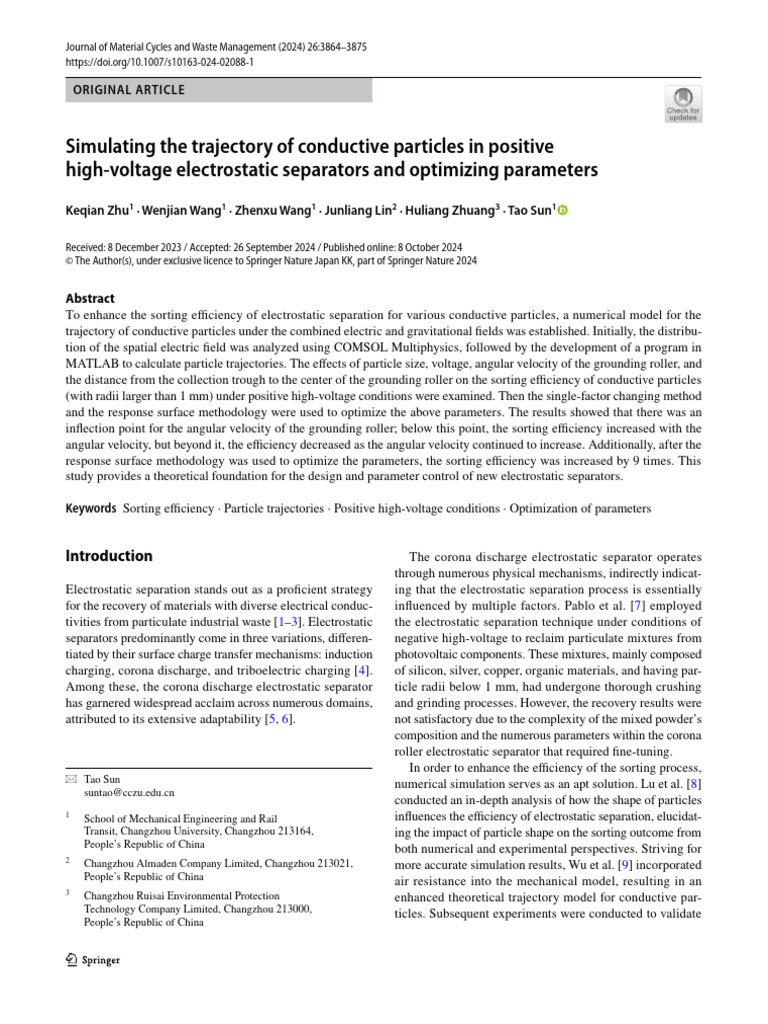 Simulating The Trajectory of Conductive Particles in Positive High-Voltage Electrostatic ...