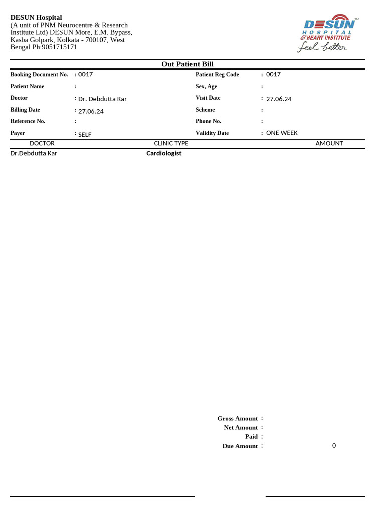 OPD Bill Format for Private Hospitals | PDF
