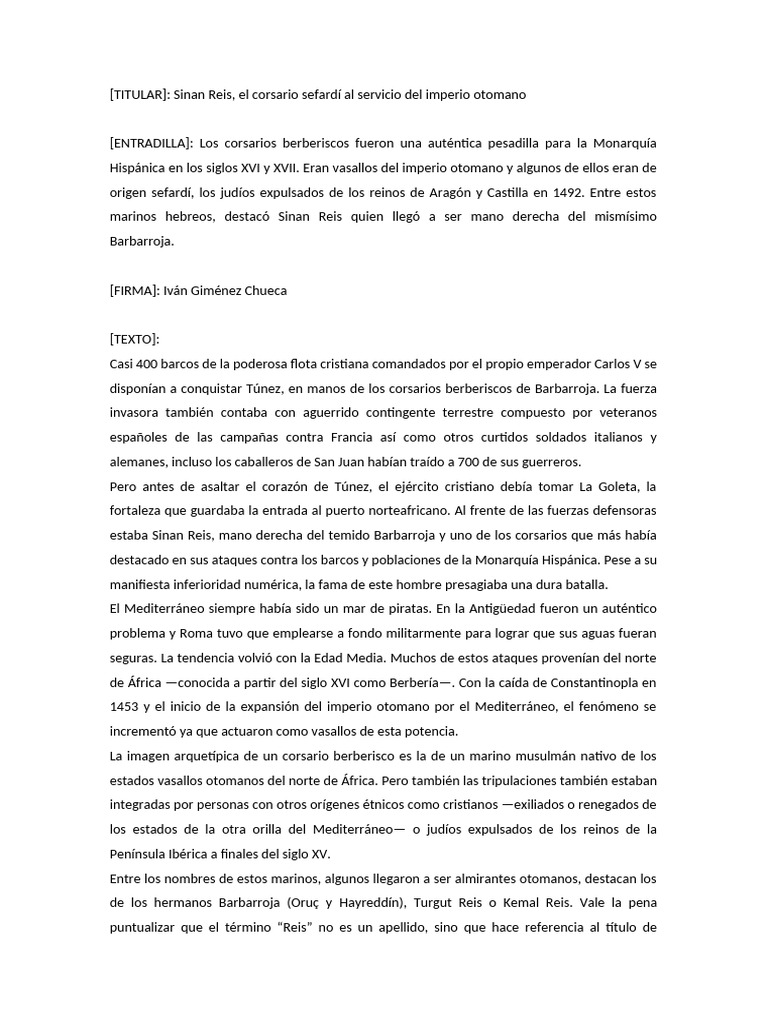 Sinan Reis | PDF | Corsario | imperio Otomano