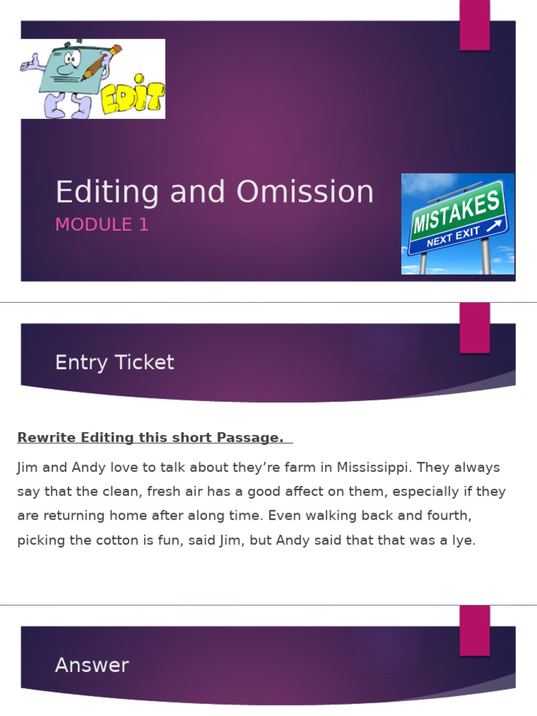Editing and Omission Grade 8 Module | PDF | Verb | Part Of Speech