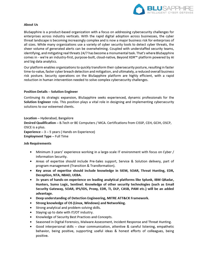 Job Description - Solution Engineering | PDF | Computer Security | Security