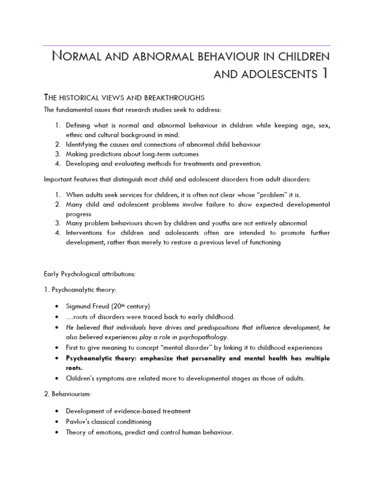 Normal and Abnormal Behaviour in Children and Adolescents | PDF ...