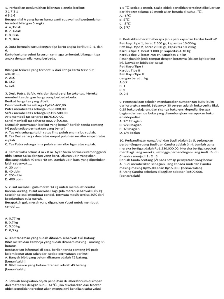Soal Latian Numerasi Dan Literasi | PDF