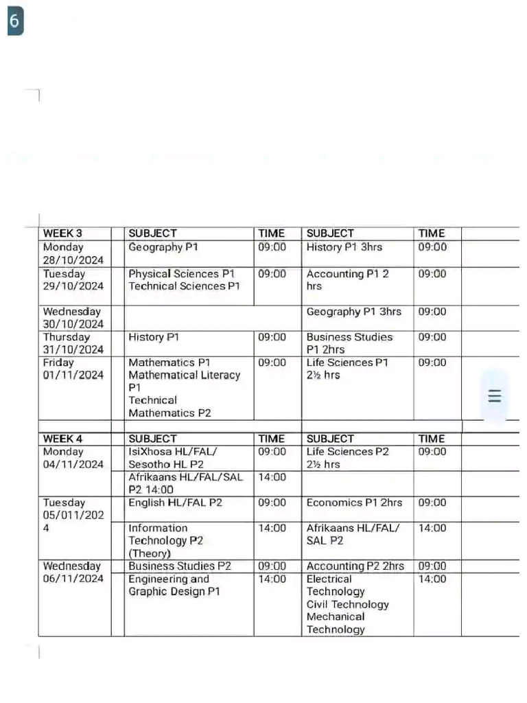 Timetable Grade 10 | PDF