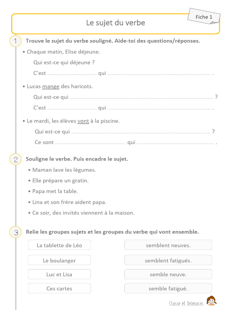 Exercice sur le sujet et le verbe | PDF | Arts du langage et discipline