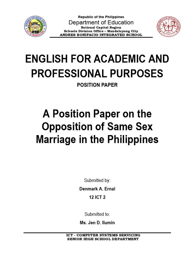 Eapp Position Paper 10 - 27 - 24 | PDF | Marriage | Same Sex Marriage