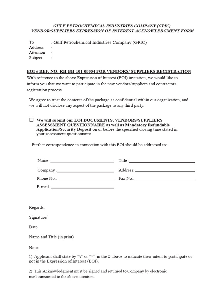 GPIC Vendor Registration EOI Form | PDF
