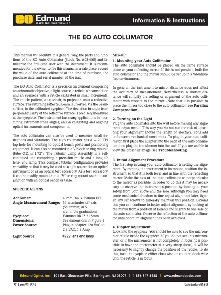 EO Auto Collimator Instructions | PDF | Mirror | Optics