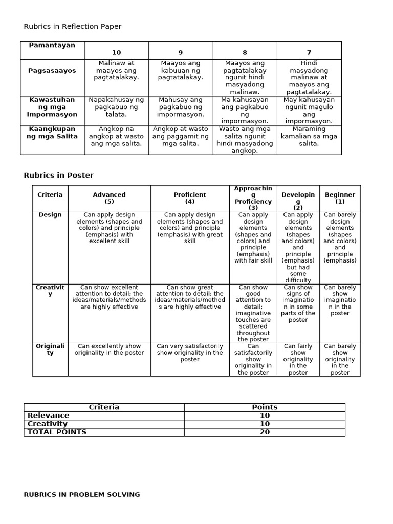 Rubrics | PDF | Mathematics | Grammar