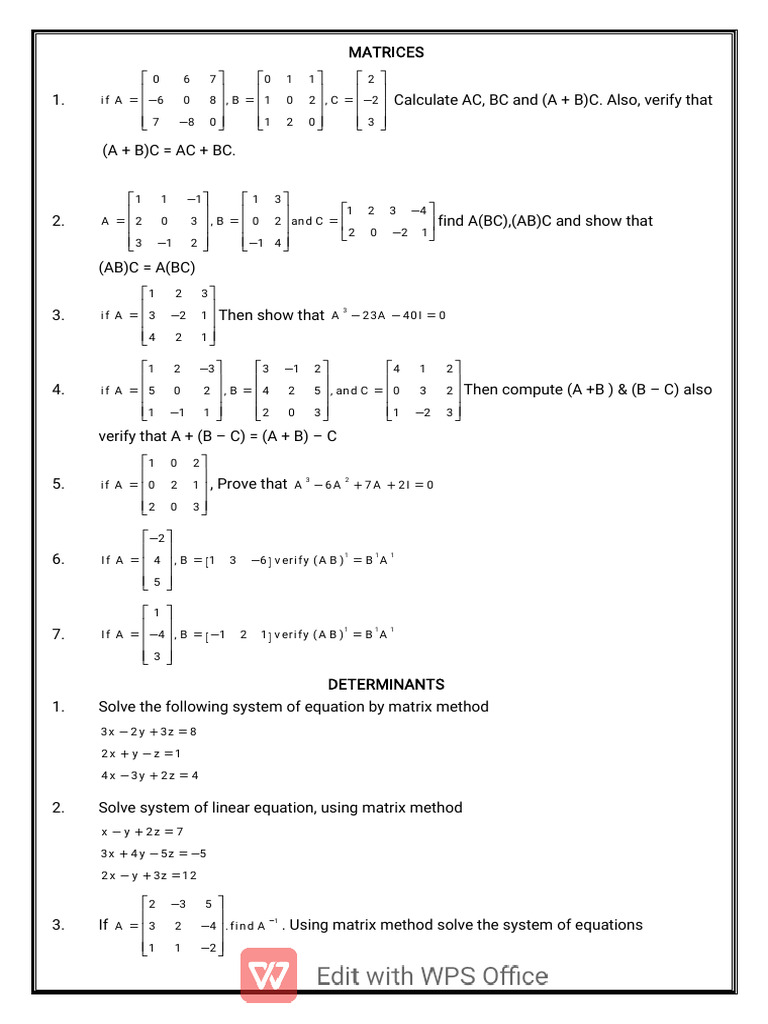 MATH FIVE MARKS 2ndpuc | PDF | Matrix Theory | Algebra