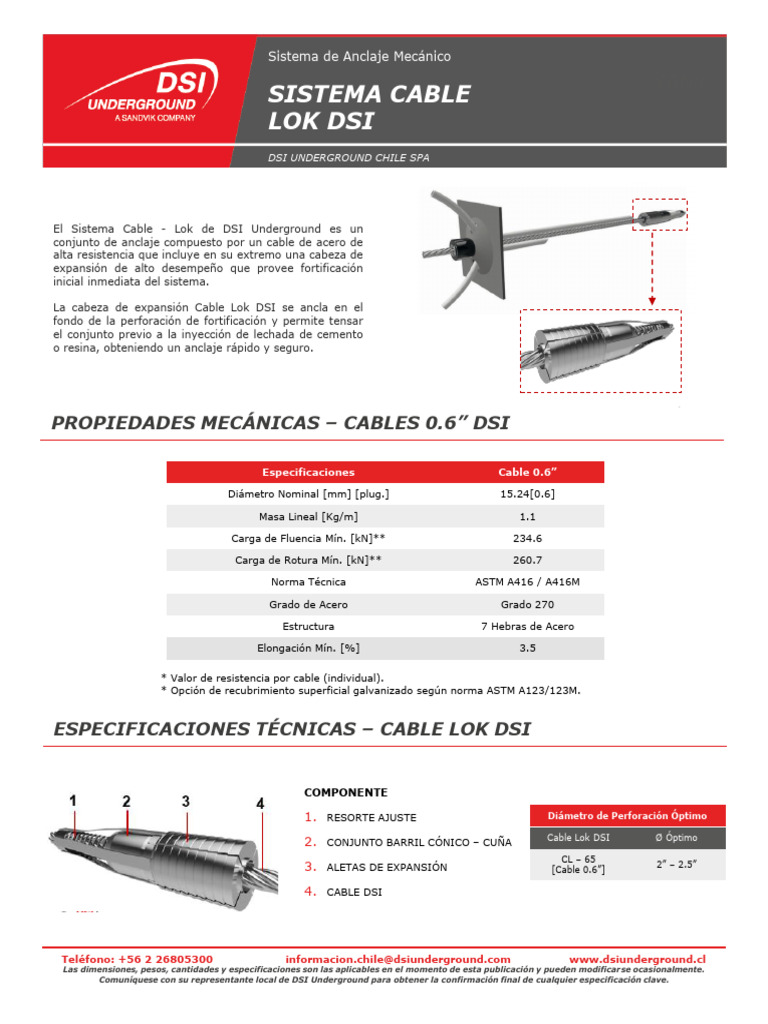 Ficha Tecnica - Cable Lok Dsi | PDF | Acero | Materiales