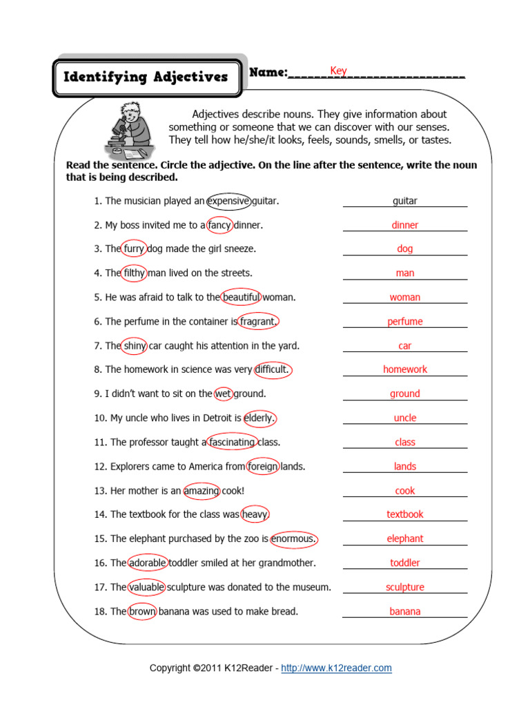 Identifying Adjectives Adjective-Noun-Answers | PDF