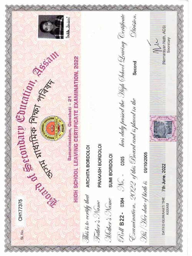 HSLC Pass Certificate | PDF