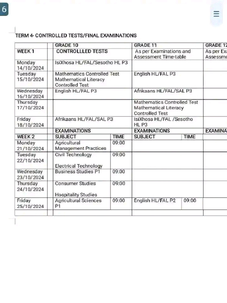 Timetable 2024 Grade 10 | PDF