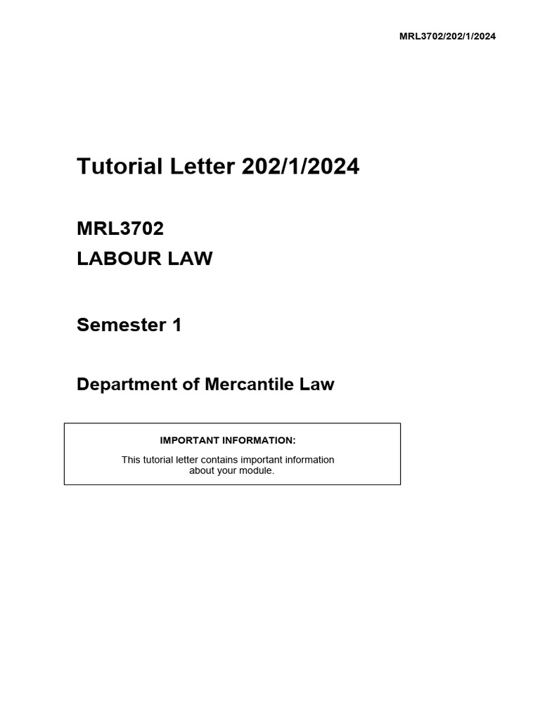 Mrl3702 Tut Letter 202 - 1 - English - e 2024 | PDF | Private Law | Justice