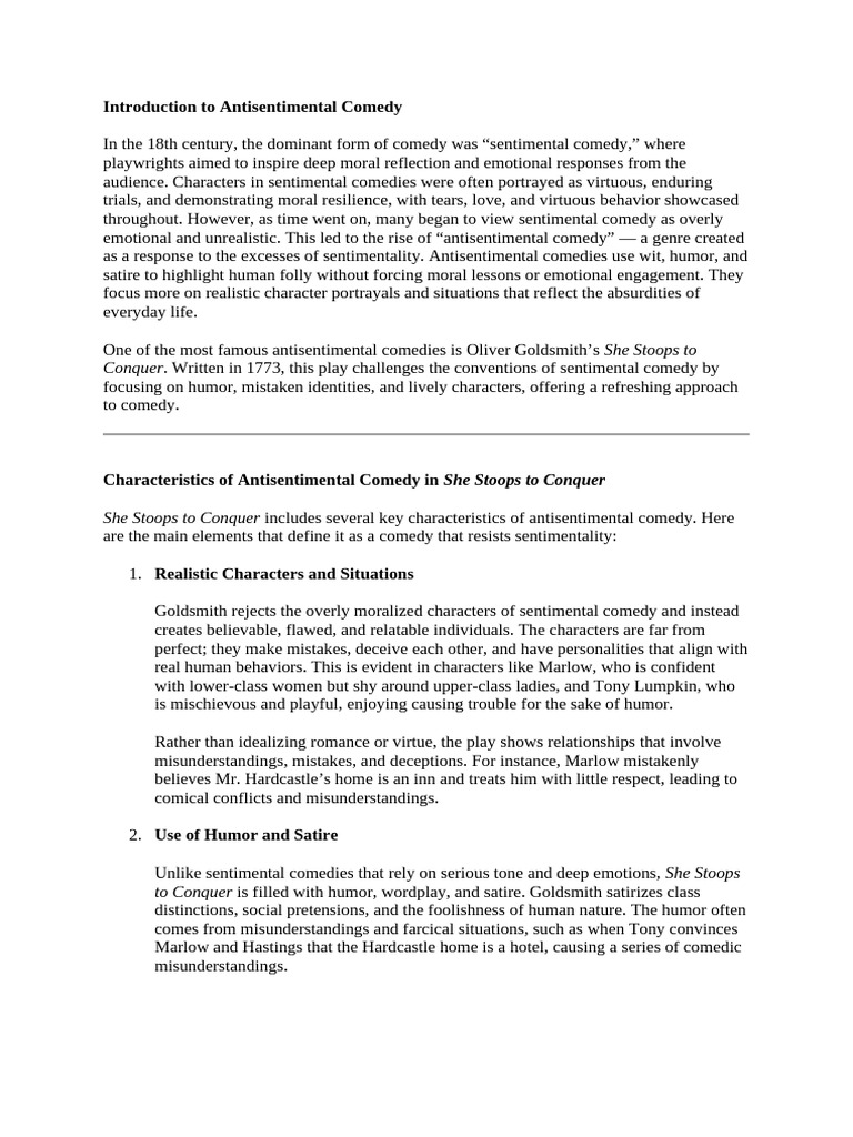 Introduction To Antisentimental Comedy | PDF