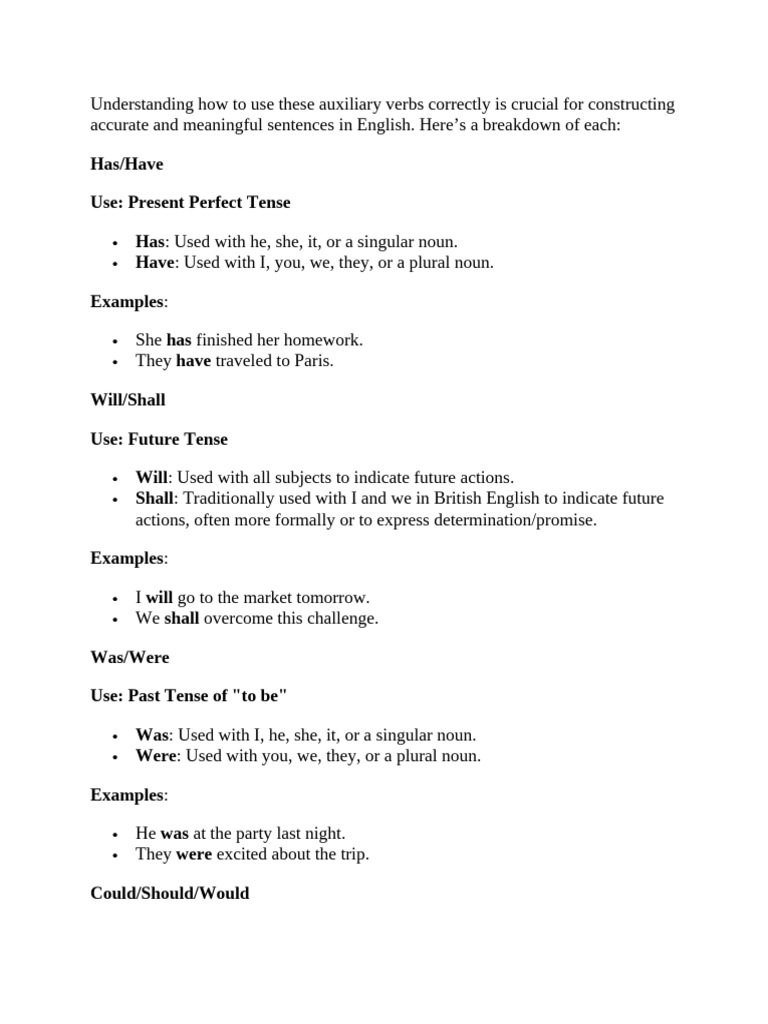 Understanding How To Use These Auxiliary Verbs Has, Have | PDF ...