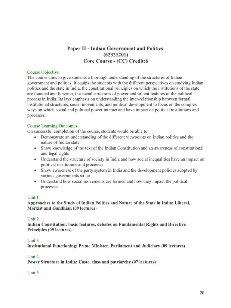 DSC II Indian Government and Politics | PDF