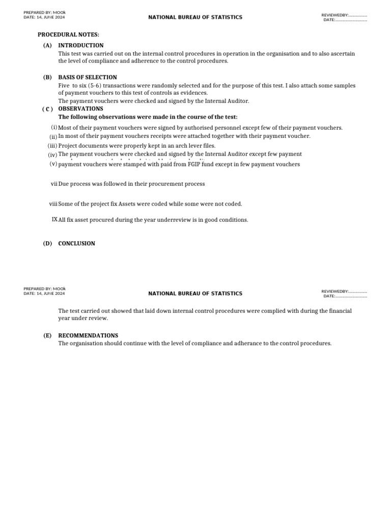 National Bureau of Statistics Procedural Test | PDF | Voucher
