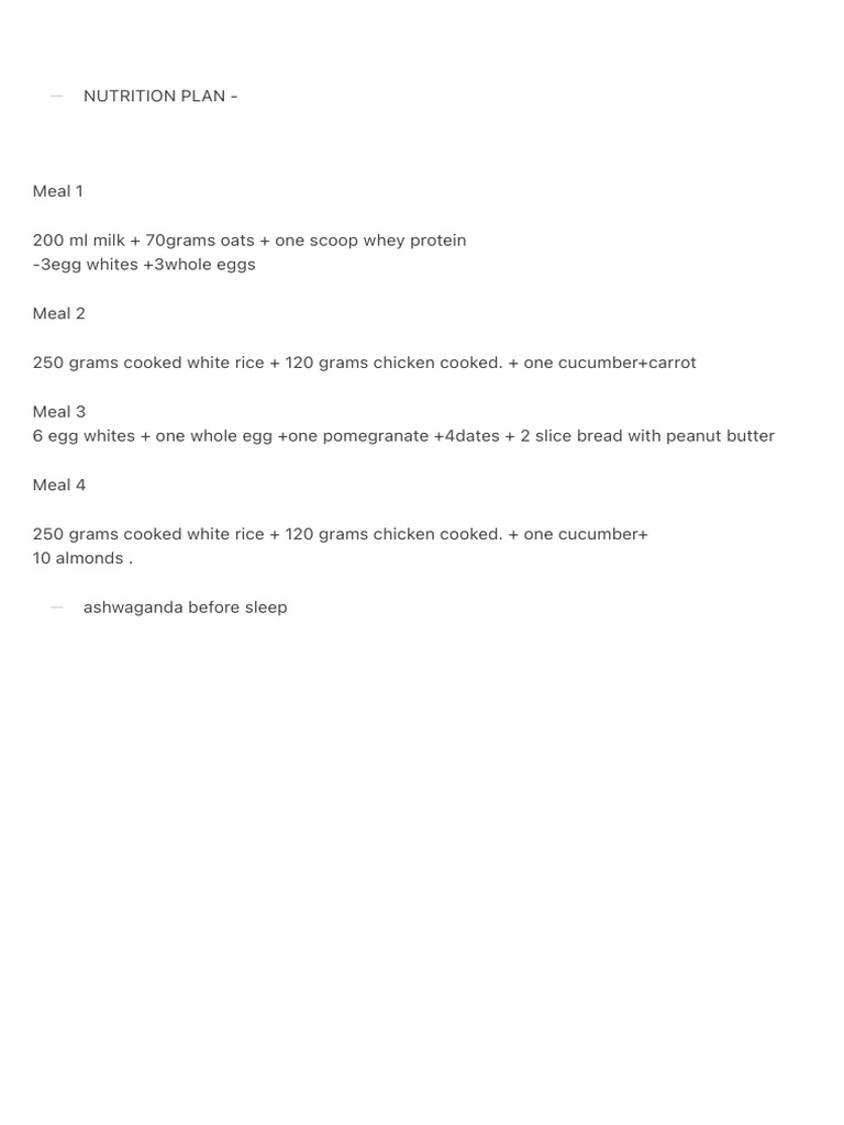 Nutrition Plan | PDF | Cooking, Food & Wine