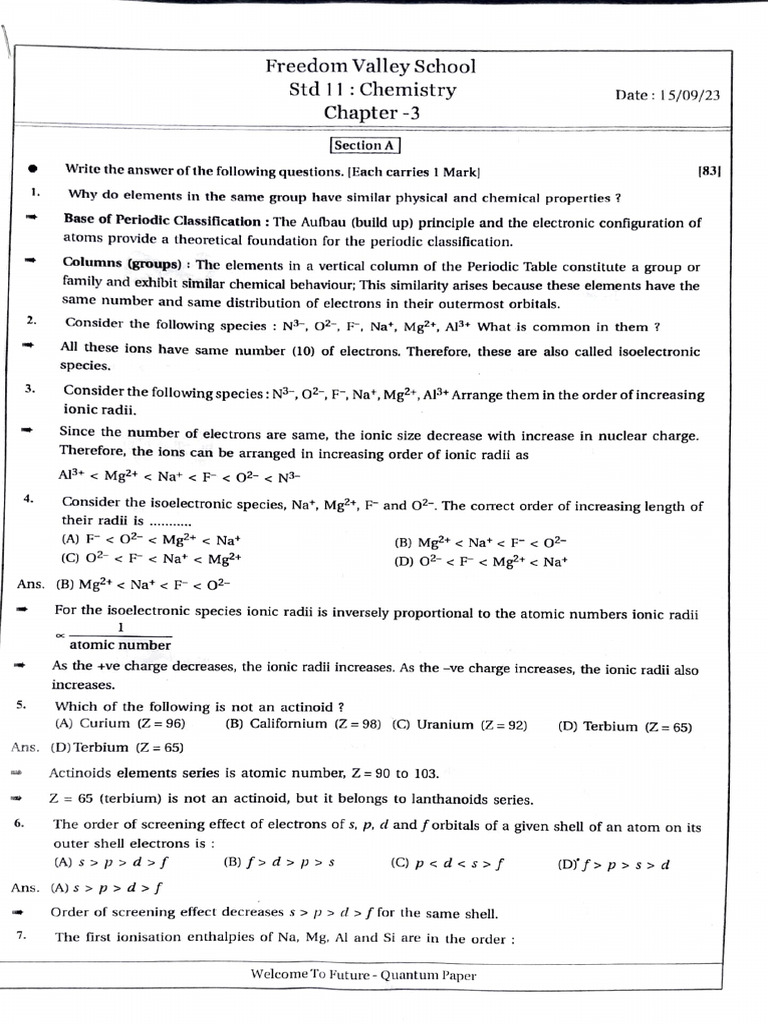 Extra Que CHP 3 | PDF | Periodic Table | Ion