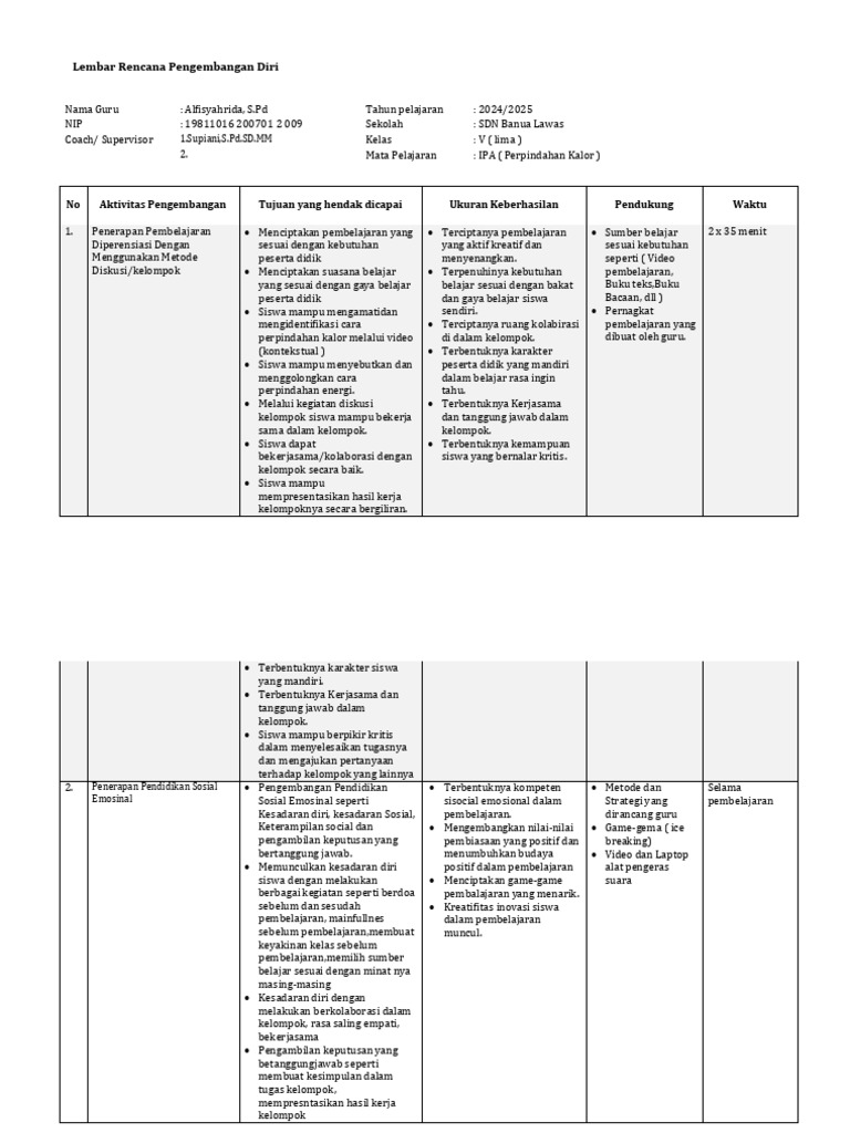 4 - Lembar Rencana Pengembangan Diri | PDF