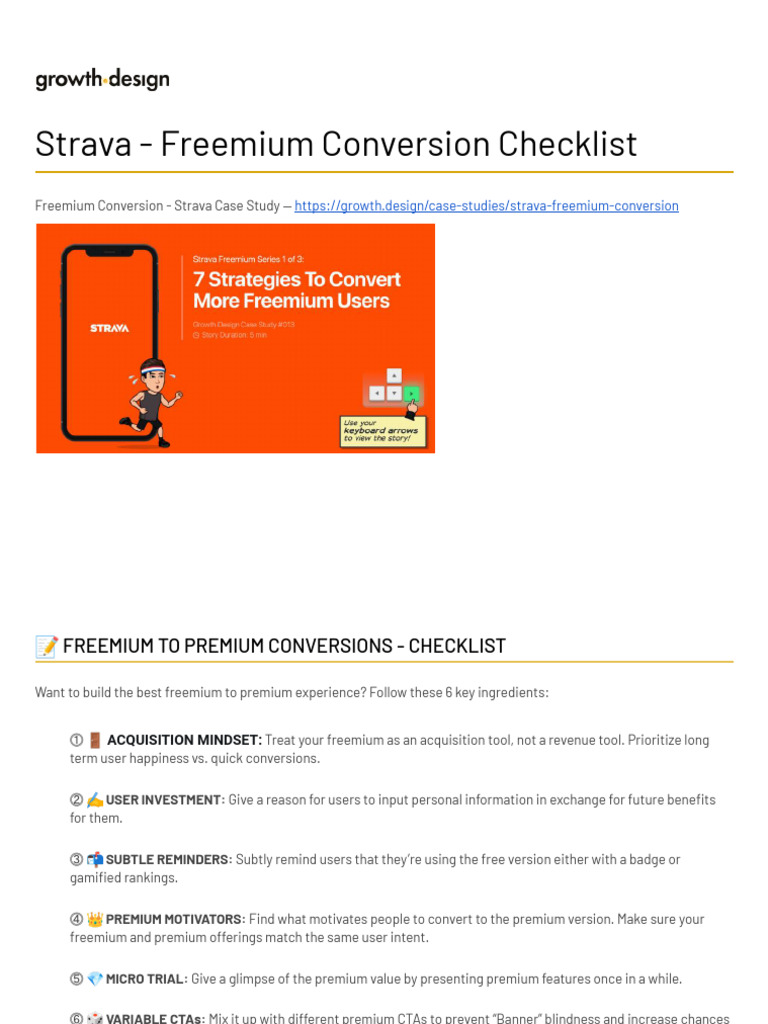 Strava Freemium Conversion Checklist | PDF