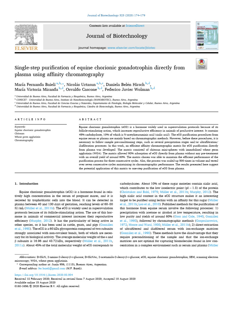 Single-Step Purification of Equine Chorionic Gonadotrophin Directly ...