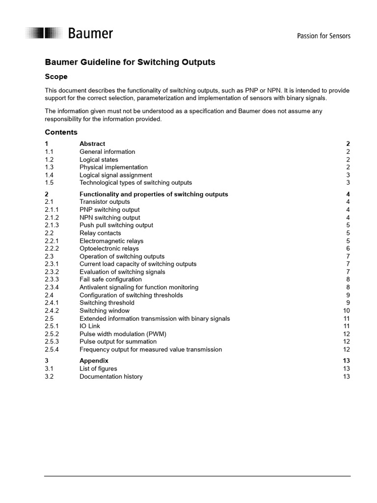Baumer Switching Outputs Guide | PDF | Bipolar Junction Transistor | Transistor