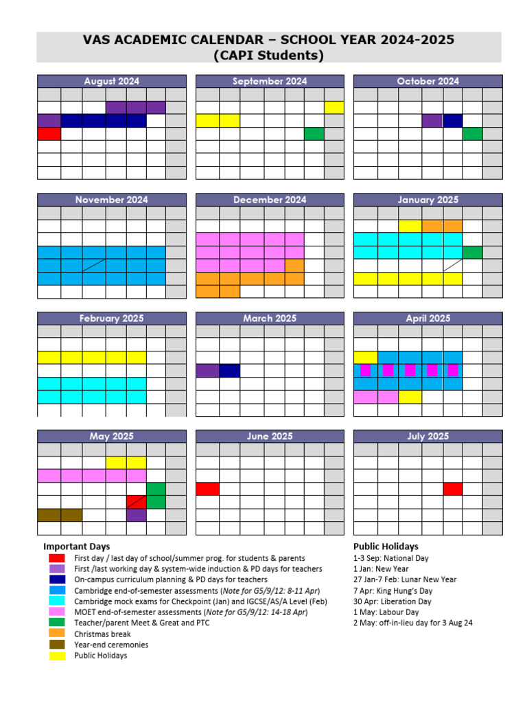 Vas Academic Calendar - Capi Students Sy24-25 - Updated 07.08.24 | PDF