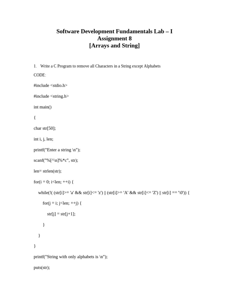 Arrays and Strings Assignment | PDF | Matrix (Mathematics) | String (Computer Science)