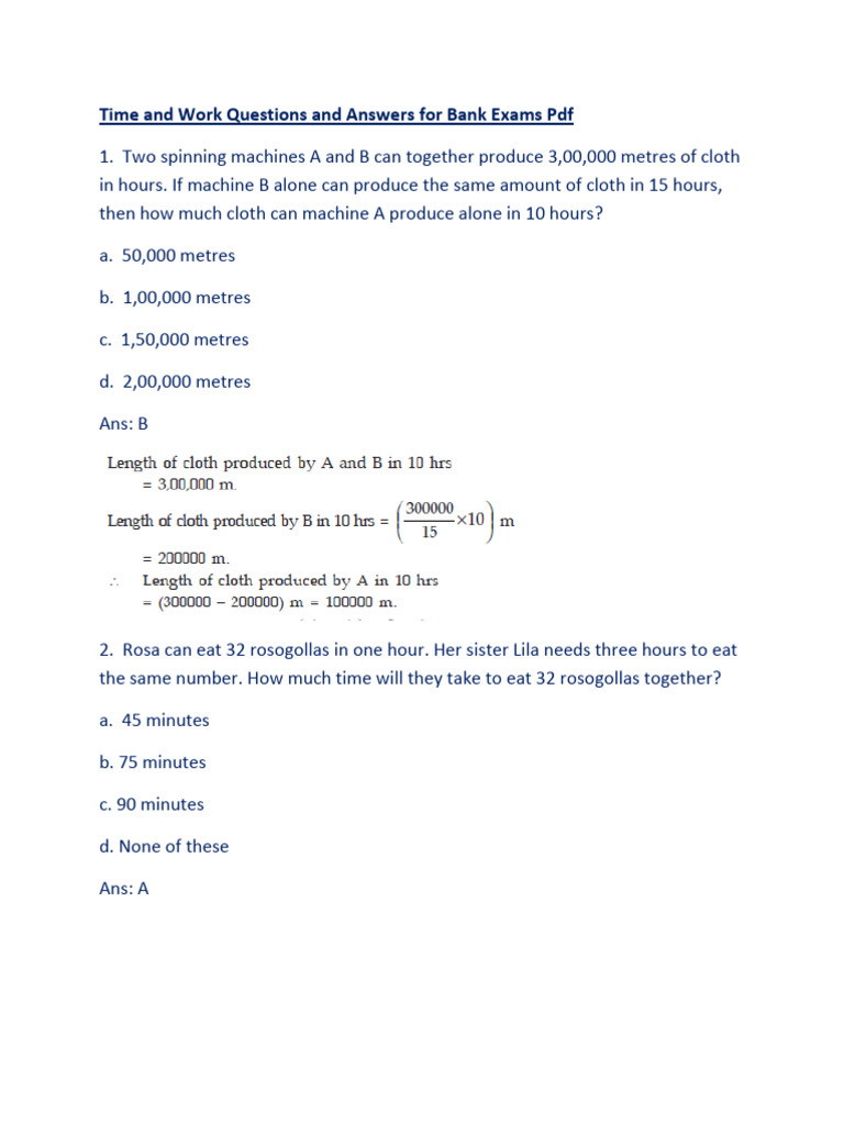 Time Work Questions Bank Exams | PDF