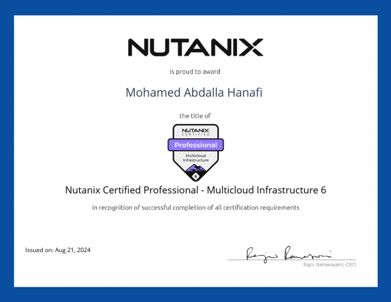 Mohamed Abdalla Hanafi - Nutanix Certified Professional - Multicloud Infrastructure 6 | PDF